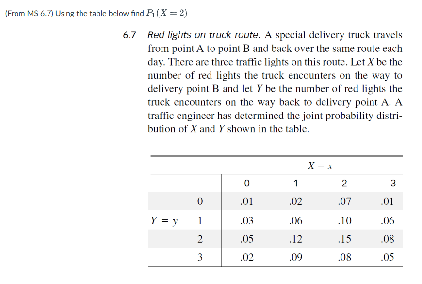 Solved (From MS 6.7) Using the table below find P1(X=2) 6.7 | Chegg.com