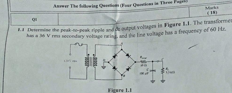 Solved Q1 1.1 Determine the peak-to-peak ripple and dc | Chegg.com