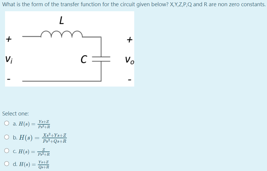 Solved What is the form of the transfer function for the | Chegg.com