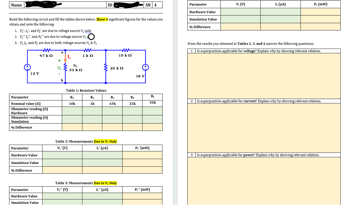 Solved Build the following circuit and fill the tables shown | Chegg.com