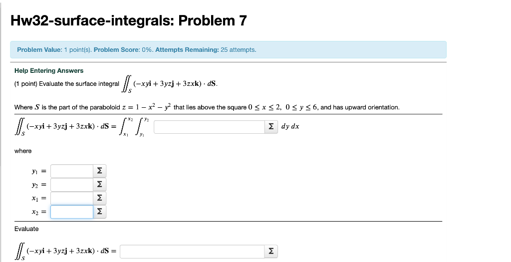Solved Hw32-surface-integrals: Problem 7 Problem Value: 1 | Chegg.com
