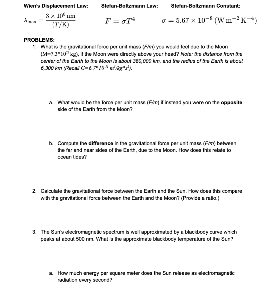 Solved Wien's Displacement Law: Stefan-Boltzmann Law: | Chegg.com