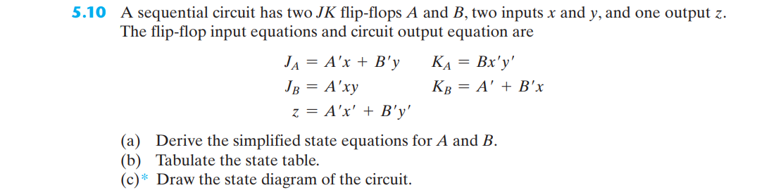 Solved 5.10 ﻿A sequential circuit has two JK ﻿flip-flops A | Chegg.com