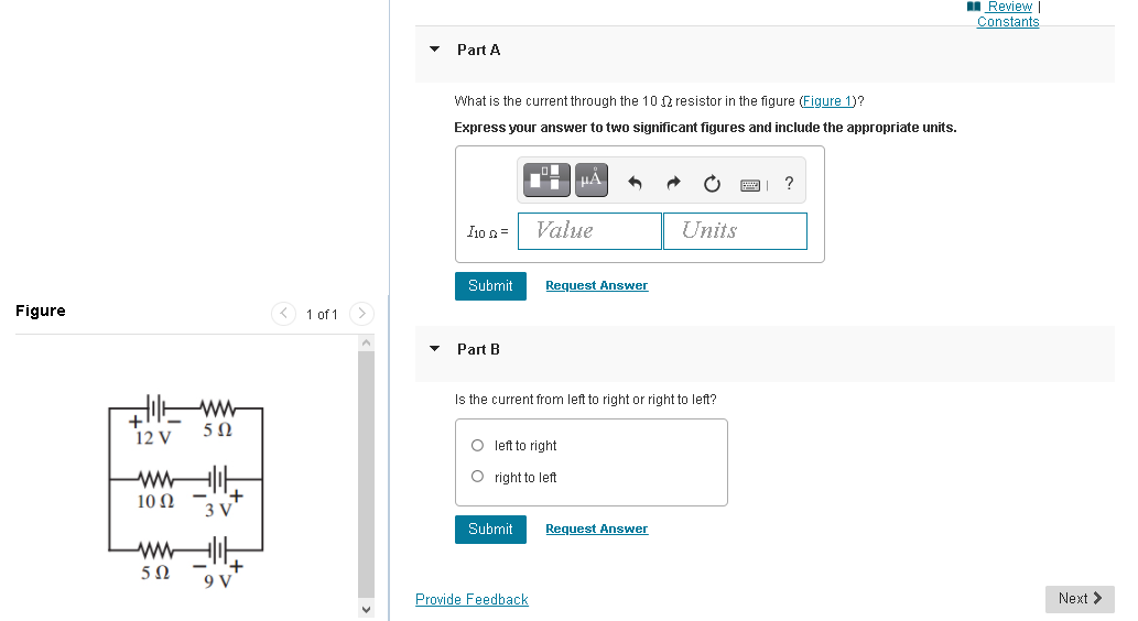 Solved Review Constants Part A What is the current through | Chegg.com