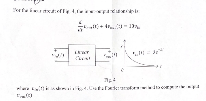 Solved For the linear circuit of Fig. 4, the input-output | Chegg.com