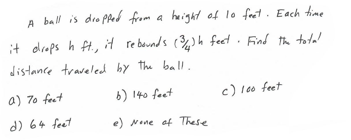 Solved A ball is dropped from a height of 10 feet. Each time | Chegg.com