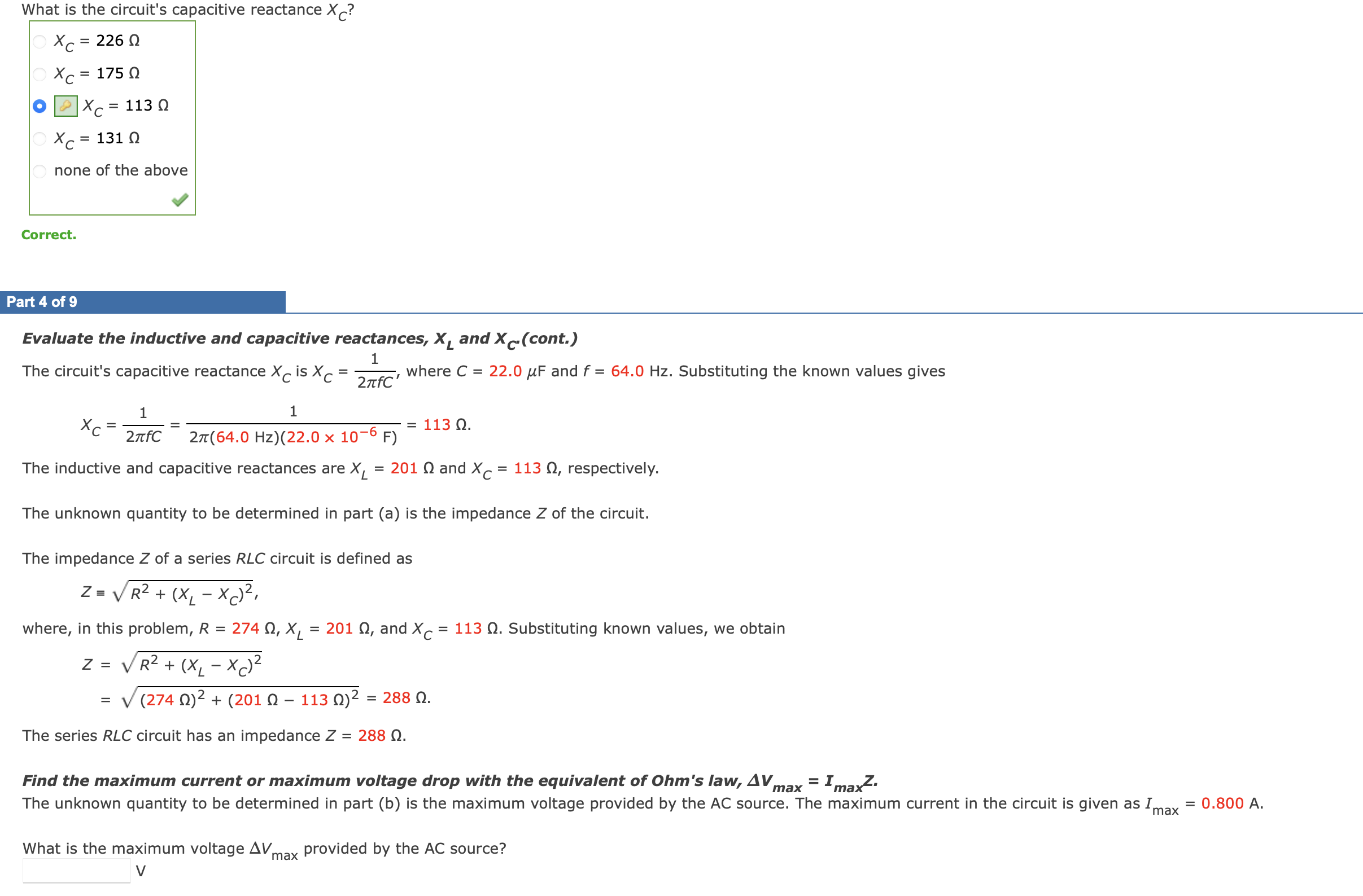 Solved Evaluate the inductive and capacitive reactances, XL | Chegg.com