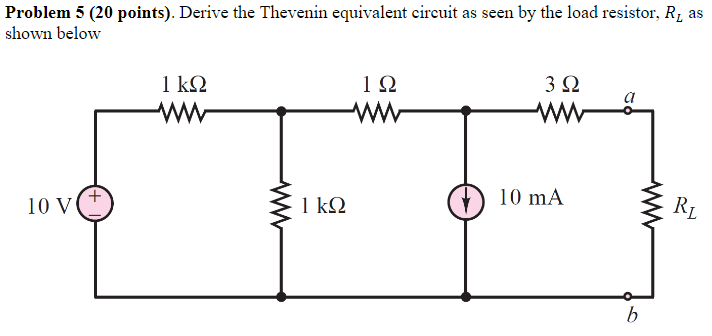 Solved Problem 5 ( 20 points). Derive the Thevenin | Chegg.com