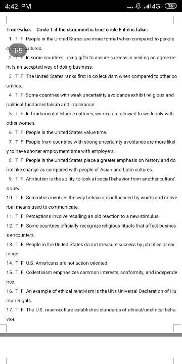 Solved 4:42 PM ... 146 76 True-False. Circle T if the | Chegg.com