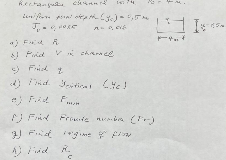 Solved channel 11 Rectangular uniform flow depth (Yo) = 0,5 | Chegg.com