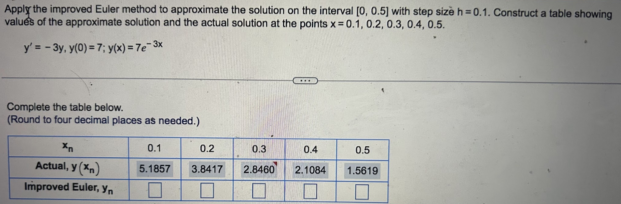 Solved Apply the improved Euler method to approximate the | Chegg.com