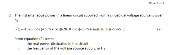Solved a. A purely reactive and linear load draws reactive | Chegg.com
