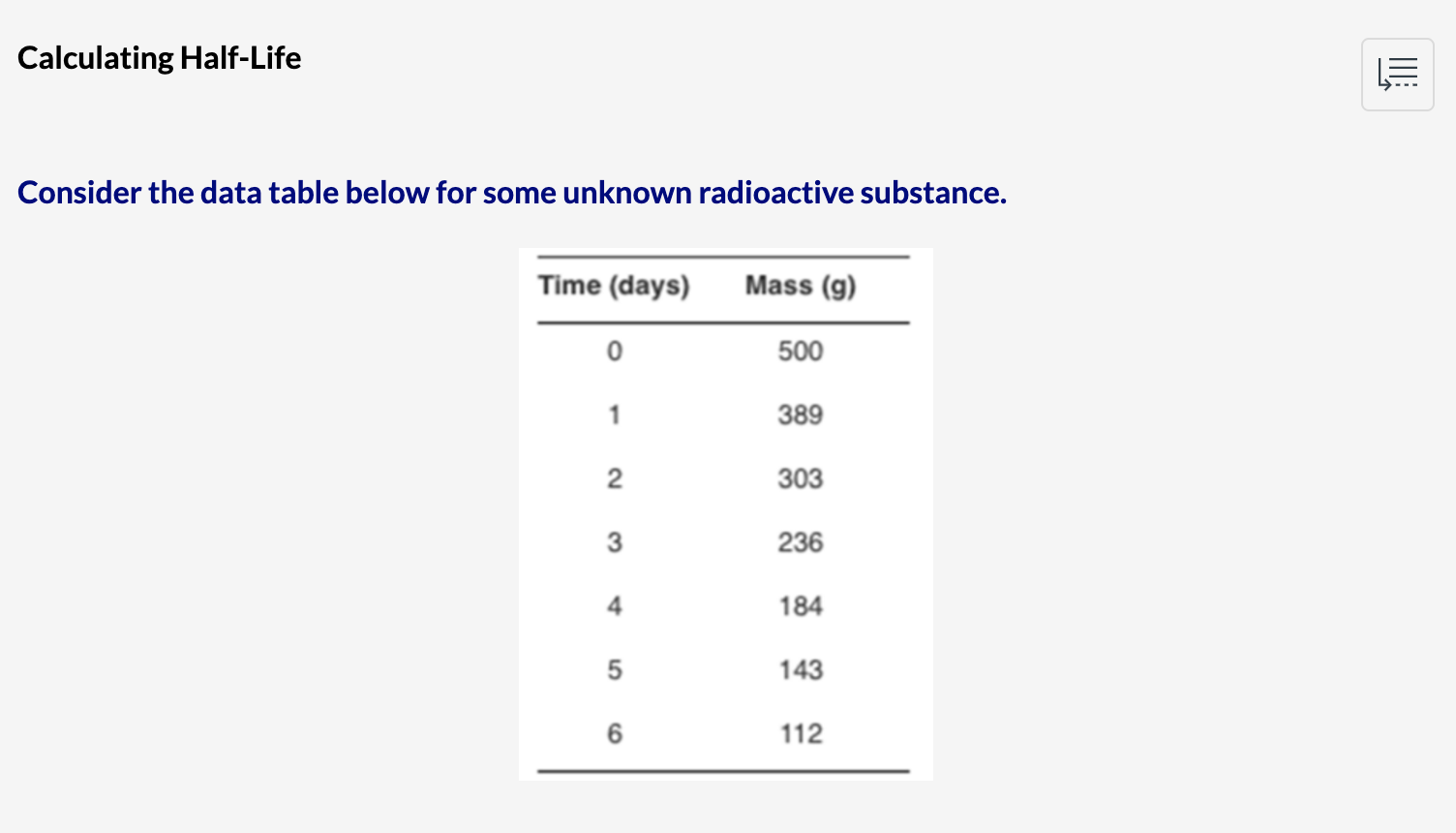 Solved Calculating Half-Life Consider the data table below | Chegg.com