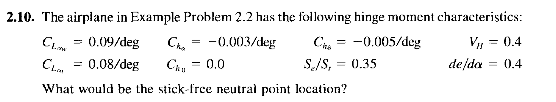 Solved EXAMPLE PROBLEM 2.2. Given the general aviation | Chegg.com