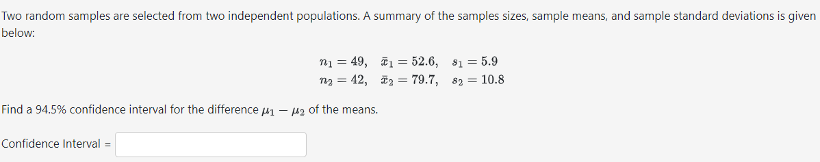 Solved Two random samples are selected from two independent | Chegg.com