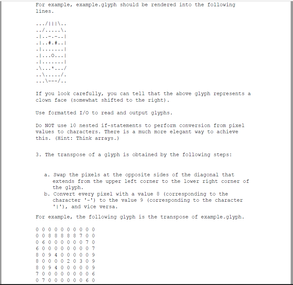 Solved CS Preview A glyph is a 10 x 10 matrix of pixels. | Chegg.com