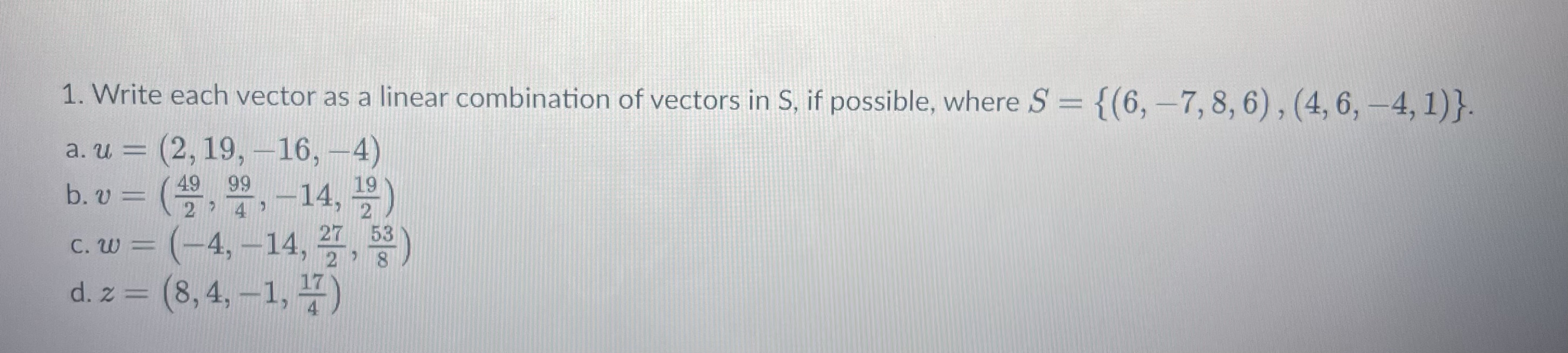 Solved 1. Write each vector as a linear combination of | Chegg.com