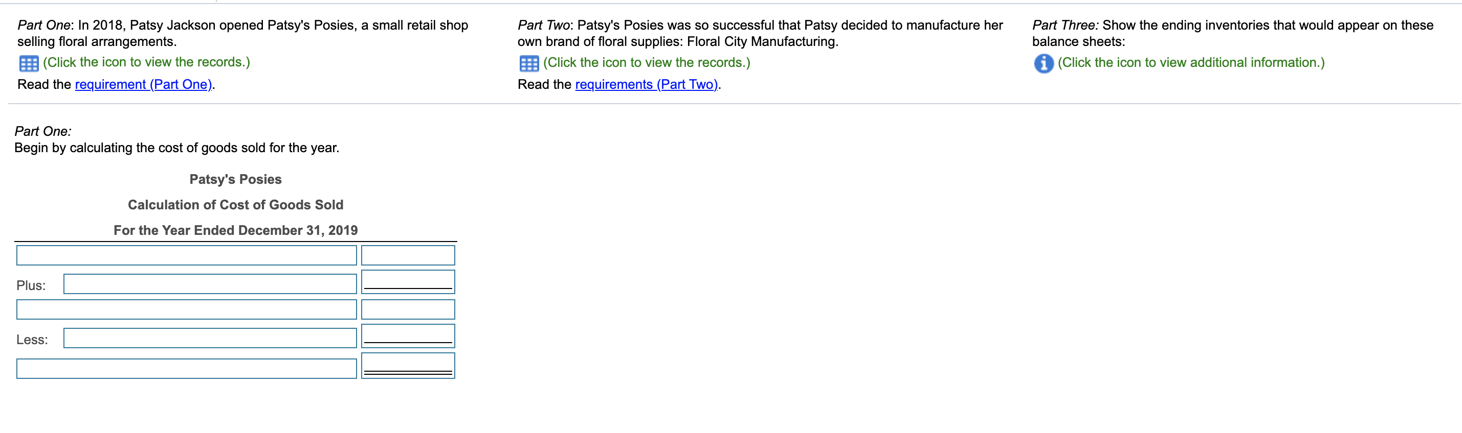 Solved Part One: In 2018, Patsy Jackson opened Patsy's | Chegg.com