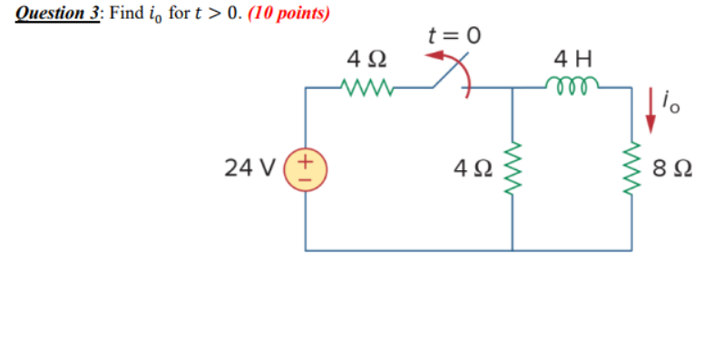 Solved Question 3: Find i0 ﻿for t>0. (10 ﻿points) | Chegg.com