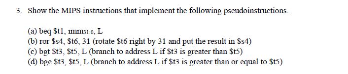 Solved 3. Show the MIPS instructions that implement the | Chegg.com