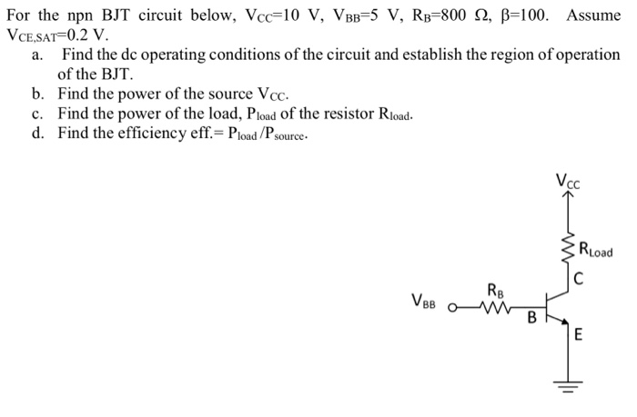 Solved For the npn BJT circuit below, Vcc-10 V, VBB-5 V, | Chegg.com