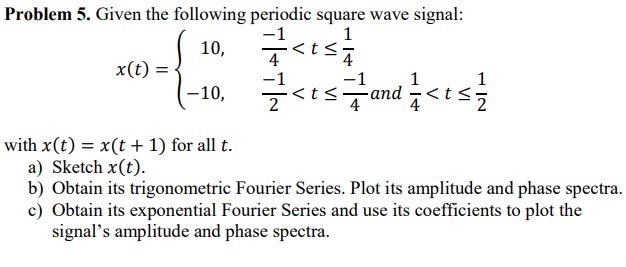 Solved Problem 5. Given the following periodic square wave | Chegg.com