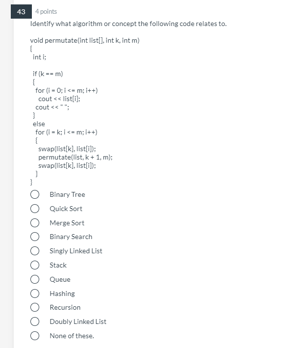 Solved 43 4 points Identify what algorithm or concept the | Chegg.com