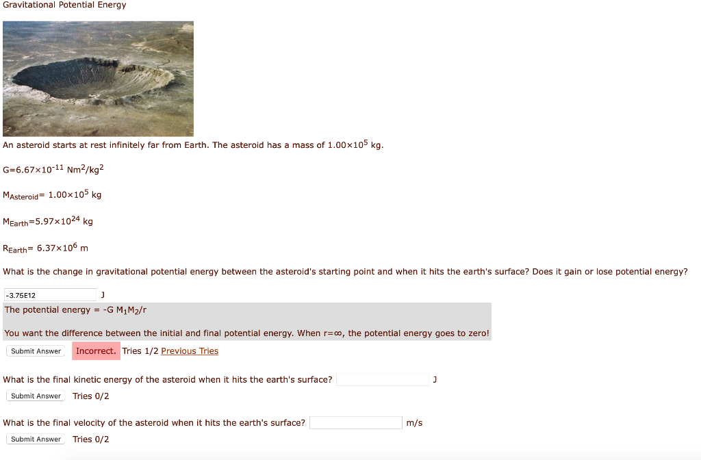 Solved Gravitational Potential Energy An asteroid starts at | Chegg.com
