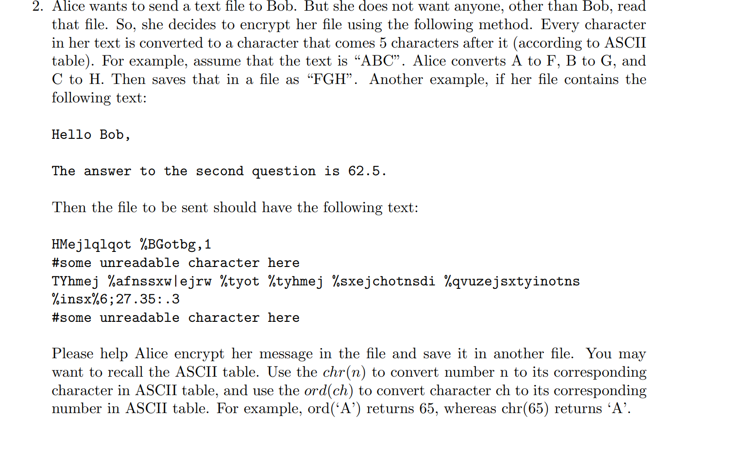Solved 2. Alice wants to send a text file to Bob. But she | Chegg.com