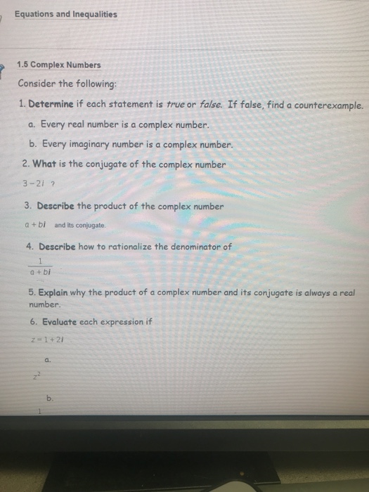 Solved Equations and Inequalities 1.5 Complex Numbers | Chegg.com