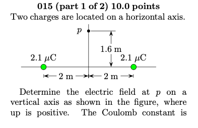 Solved 015 (part 1 of 2) 10.0 points Two charges are located | Chegg.com