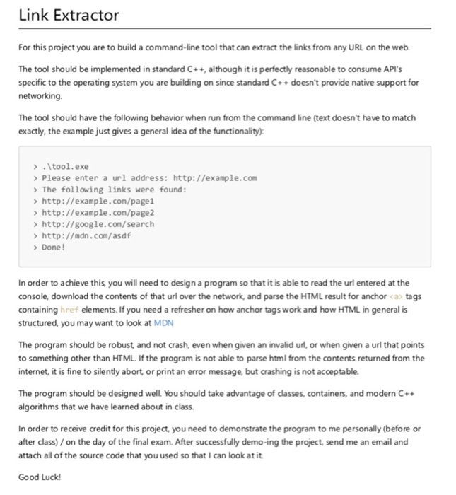 Link Extractor For this project you are to build a | Chegg.com