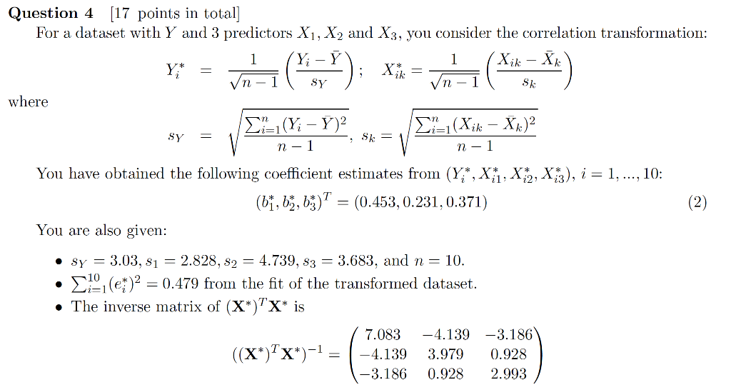 Question 4 [ 17 points in total] For a dataset with Y | Chegg.com