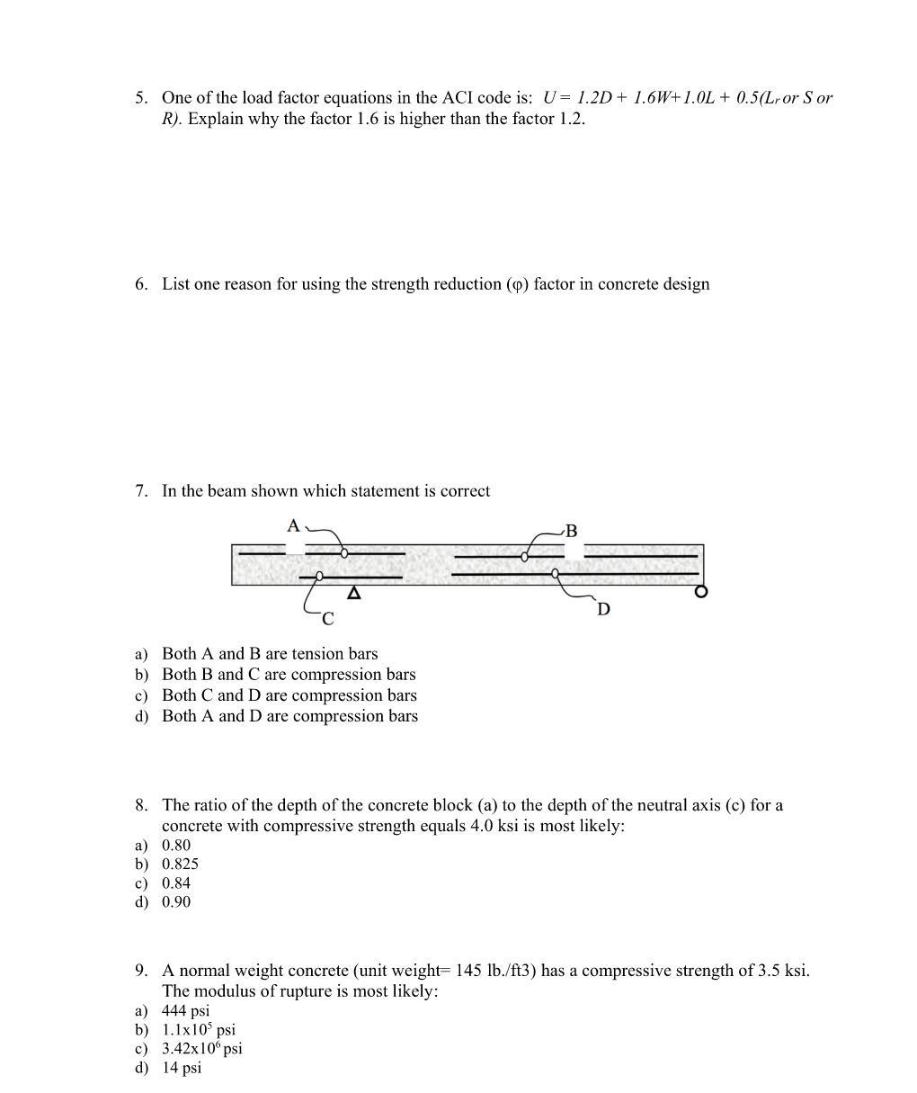 Solved 5. One of the load factor equations in the ACI code | Chegg.com