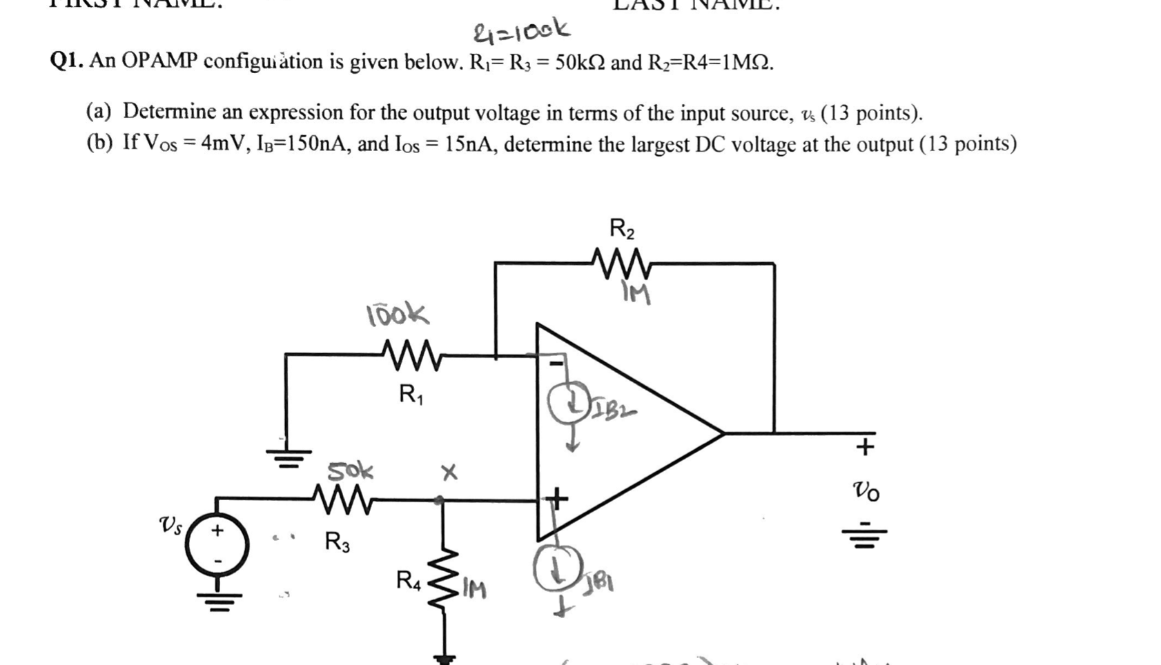 Solved 41=100k Q1. An OPAMP configuration is given below. R₁ | Chegg.com