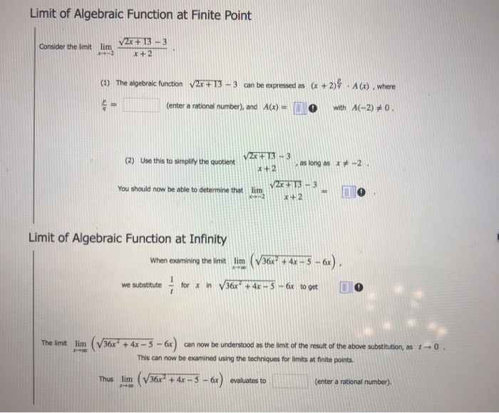 Solved Limit of Algebraic Function at Finite Point Consider | Chegg.com