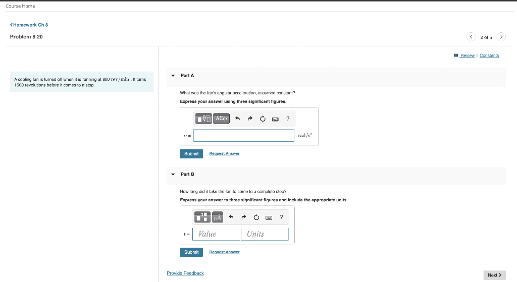 Solved A cooling lan is turned all when it is funning at boo | Chegg.com