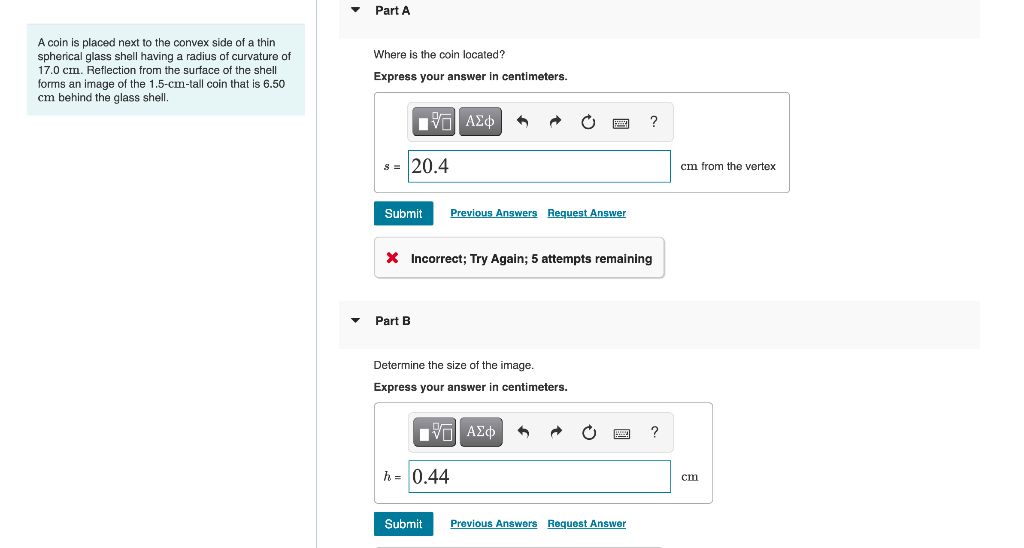 Solved Part A Where is the coin located? A coin is placed | Chegg.com