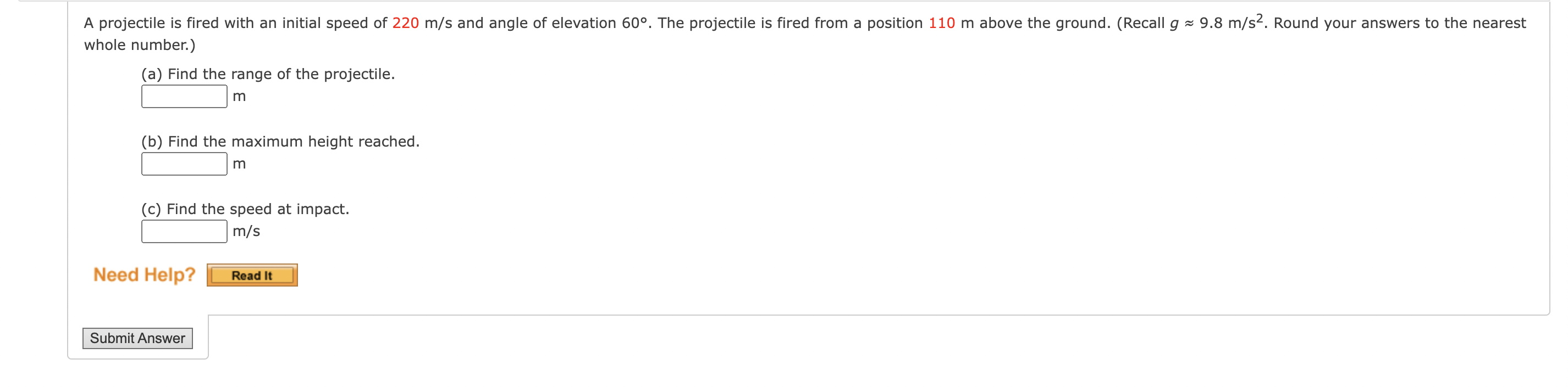 Solved whole number.) (a) Find the range of the projectile. | Chegg.com