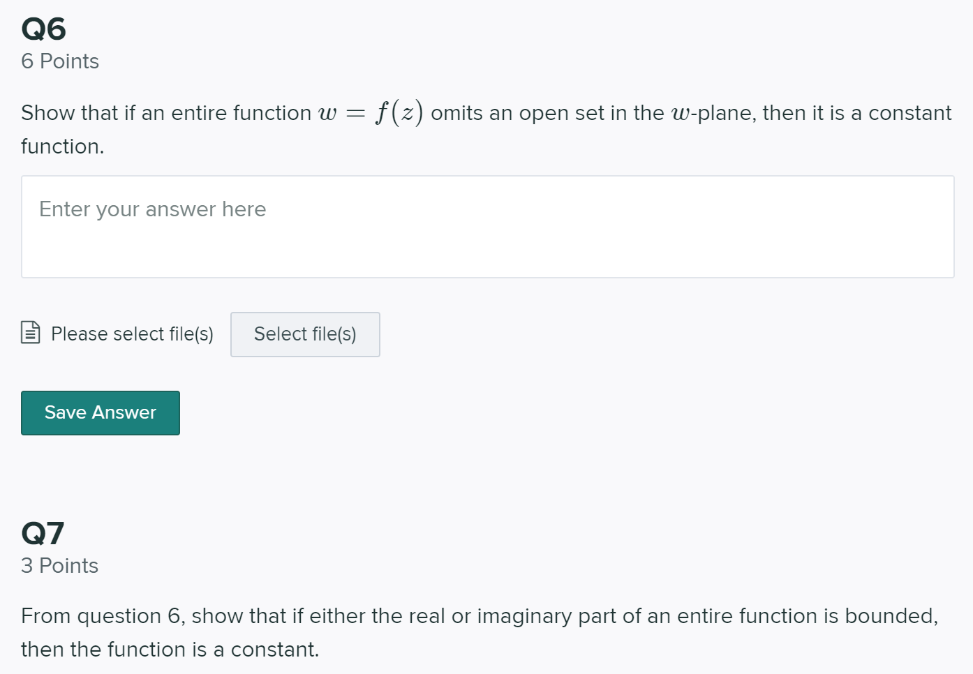 Solved 06 6 Points f(z) omits an open set in the w-plane, | Chegg.com