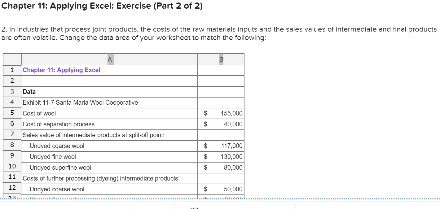 Solved Chapter 11: Applying Excel: Exercise (Part 2 of 2) 2. | Chegg.com
