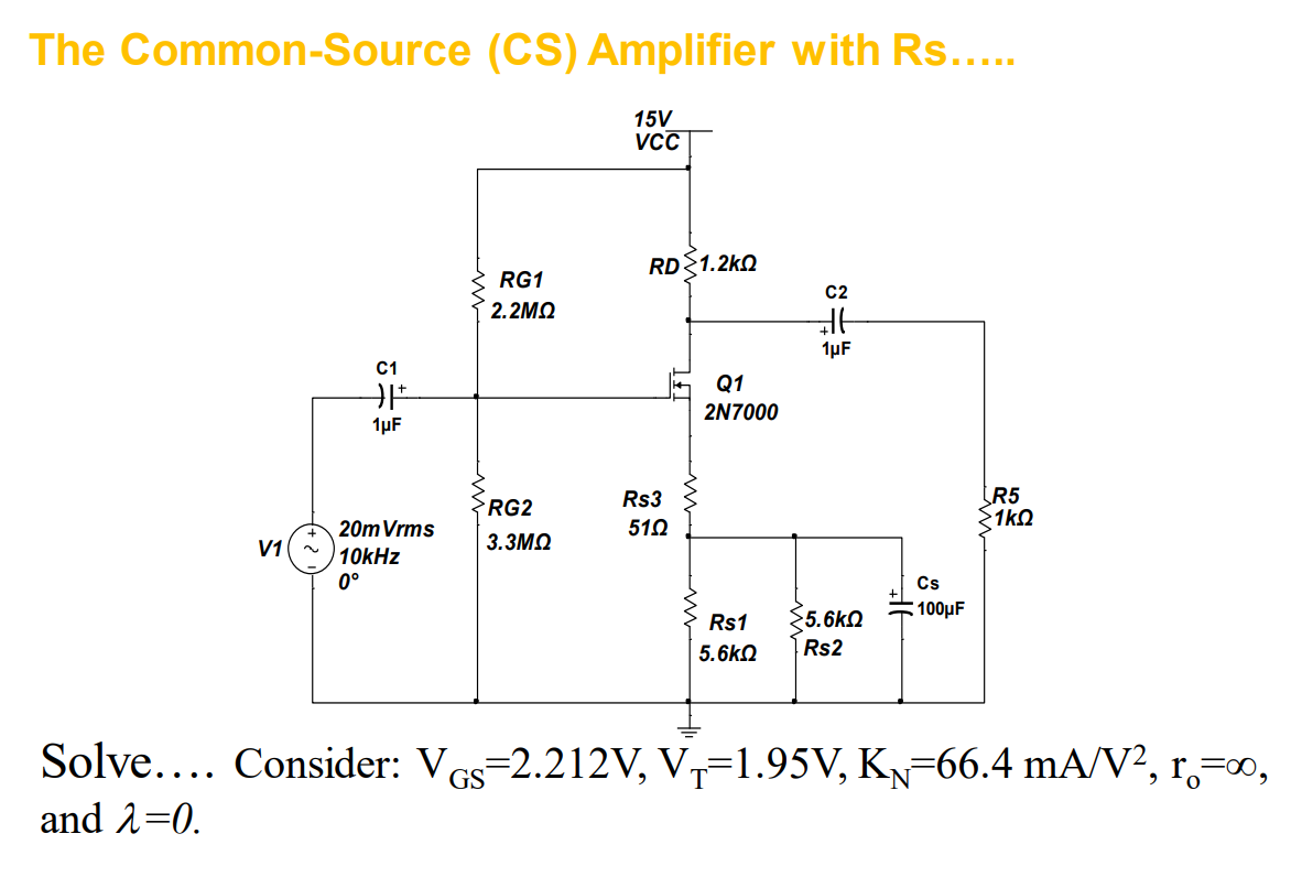 Solved The Common-Source (CS) Amplifier with Rs..... 15V VCC | Chegg.com