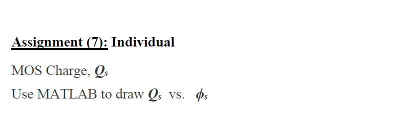 Solved Assignment (7): Individual MOS Charge, Qs Use MATLAB | Chegg.com
