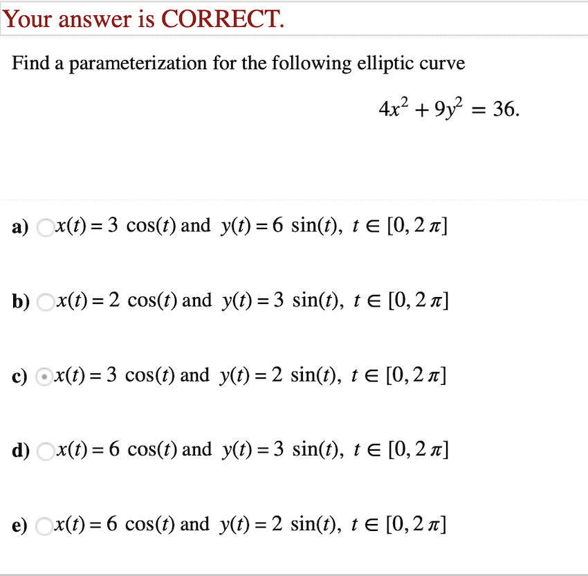 Solved Find a parameterization for the following elliptic | Chegg.com