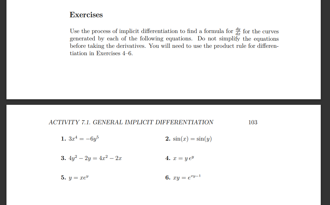 Solved Exercises Use the process of implicit differentiation | Chegg.com