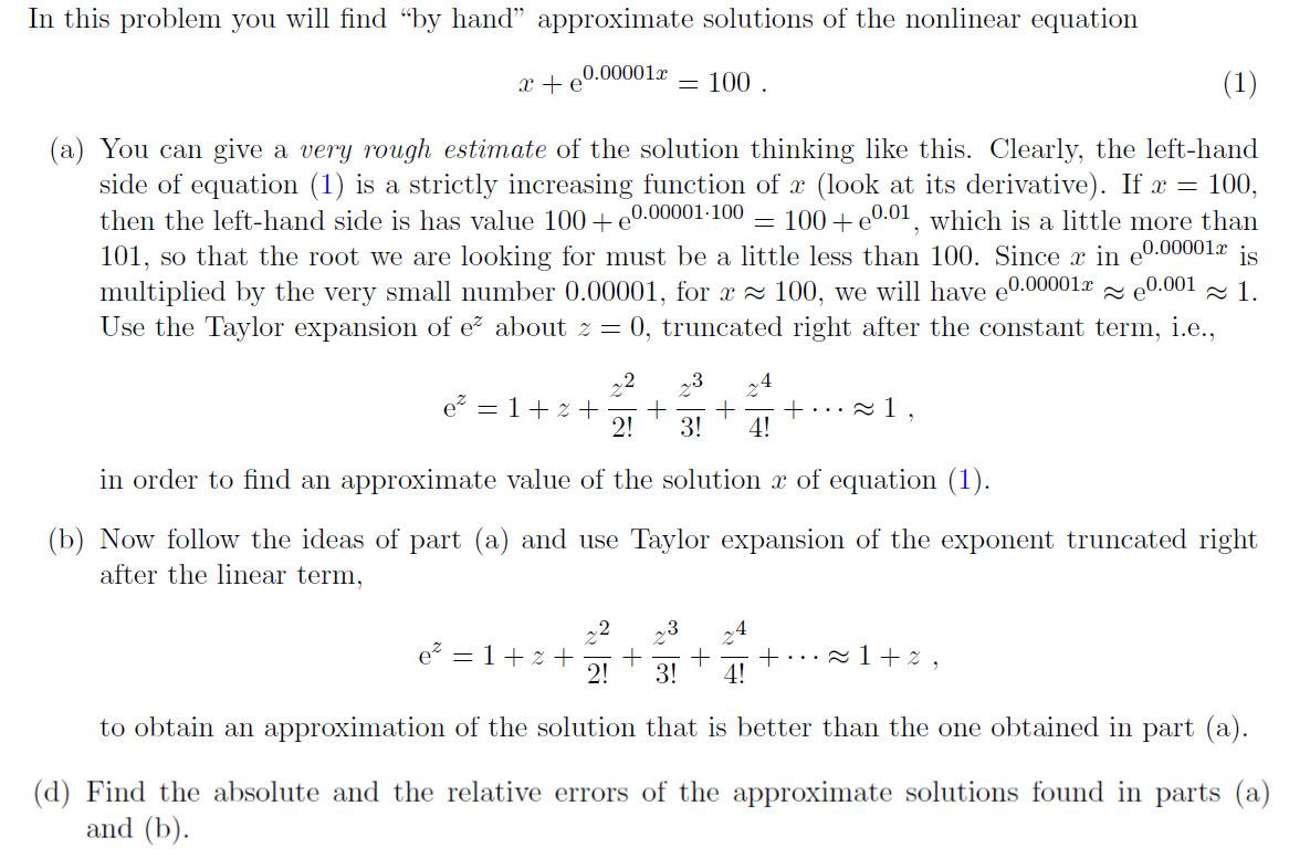 Solved In this problem you will find "by hand" approximate | Chegg.com