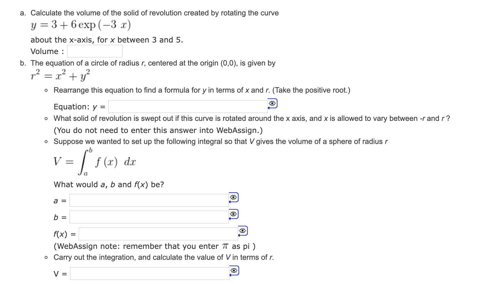 Solved a. Calculate the volume of the solid of revolution | Chegg.com