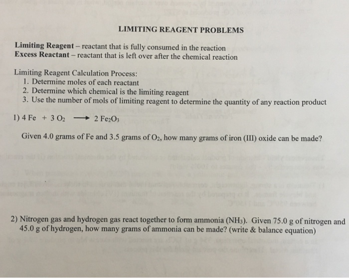 Solved Limiting Reagent Reactant That Is Fully Consumed In