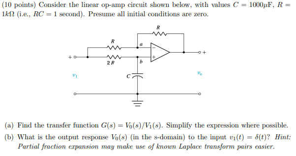 Solved (10 points) Consider the linear op-amp circuit shown | Chegg.com