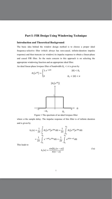 Part I: FIR Design Using Windowing Technique | Chegg.com